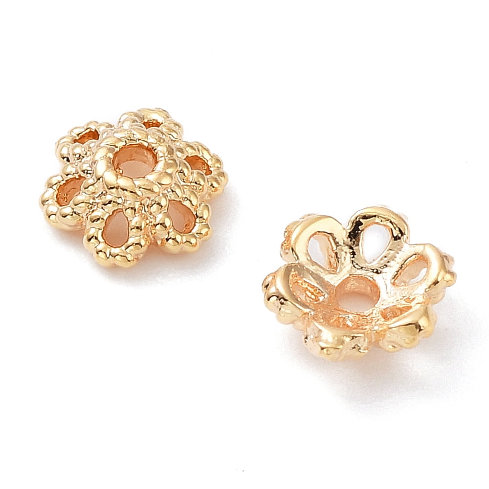 Brass Bead Caps 6-Petal Flower Real 18K Gold Plated 6x2.5mm Hole: 1-1 ...