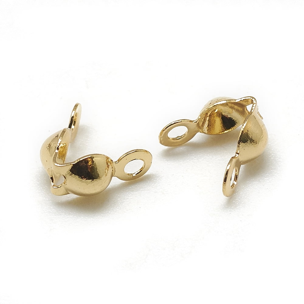 Brass Bead Tips Calotte Ends Clamshell Knot Cover Real 18K Gold Plated ...