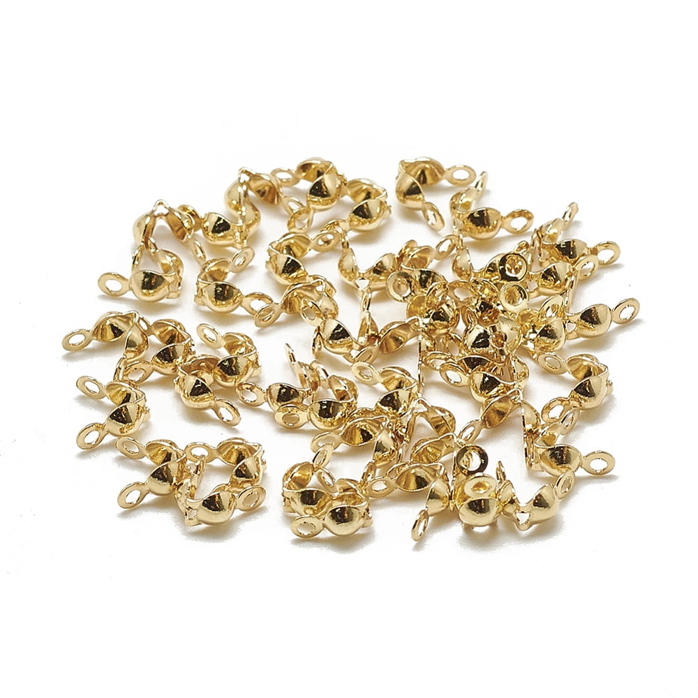Brass Bead Tips Calotte Ends Clamshell Knot Cover Real 18K golden ...