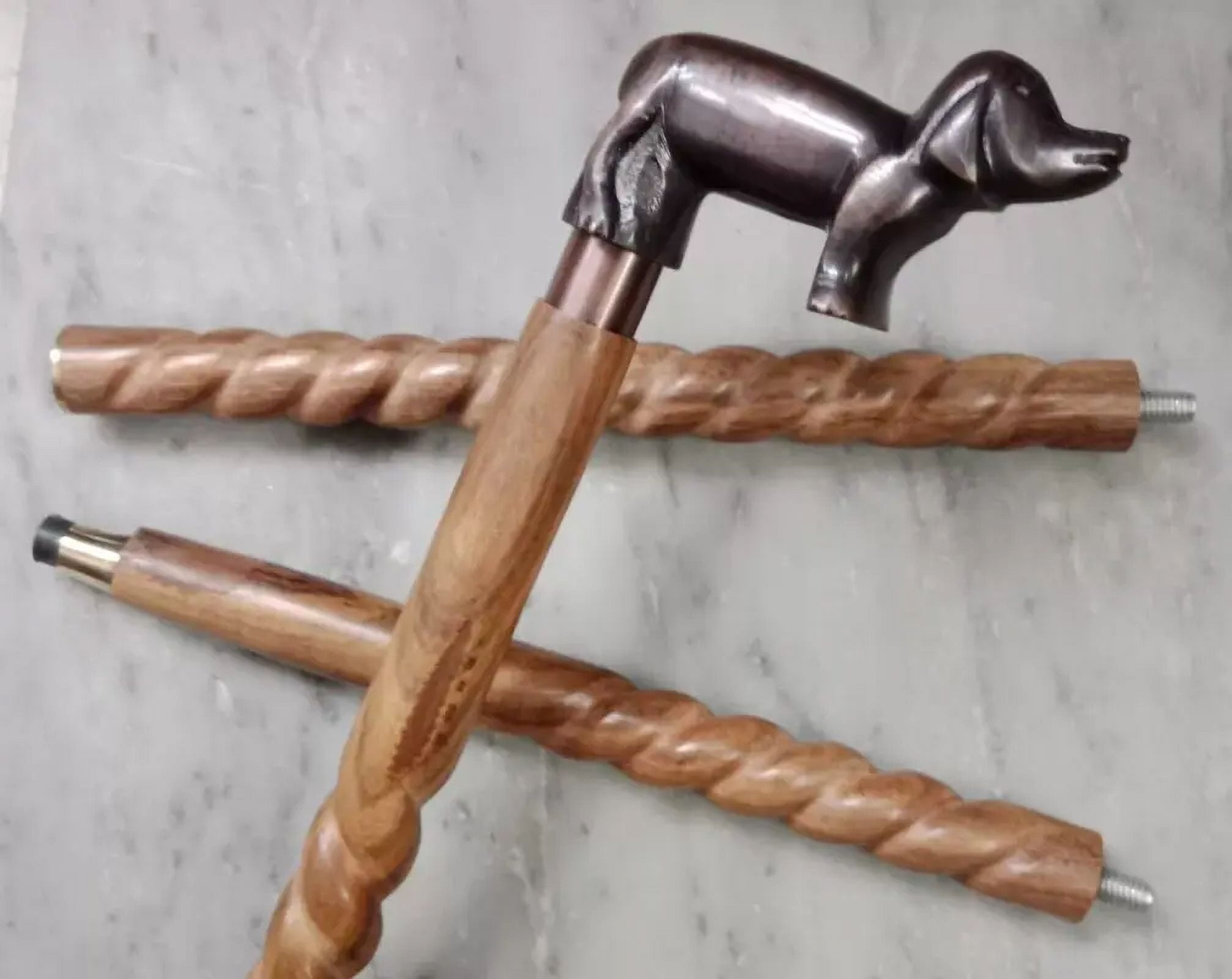 Brass Bear Handle Wooden Walking Cane in Vintage Victorian Style ...