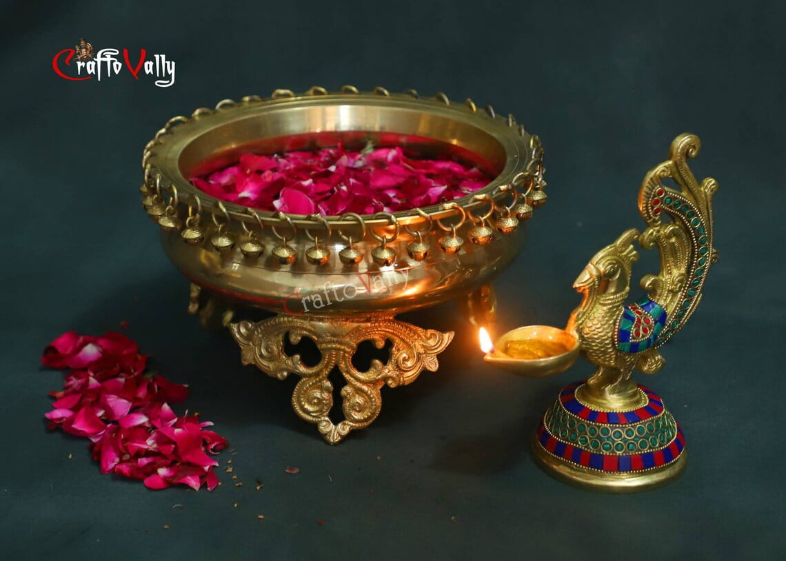 Brass Bells Design 30CM Urli, Traditional Bowl, Home Decor Gift, Brass ...