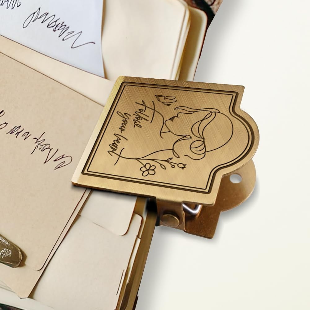 Brass Binder Clip Vintage Lady and Butterflies Paper Clamp for Journals ...