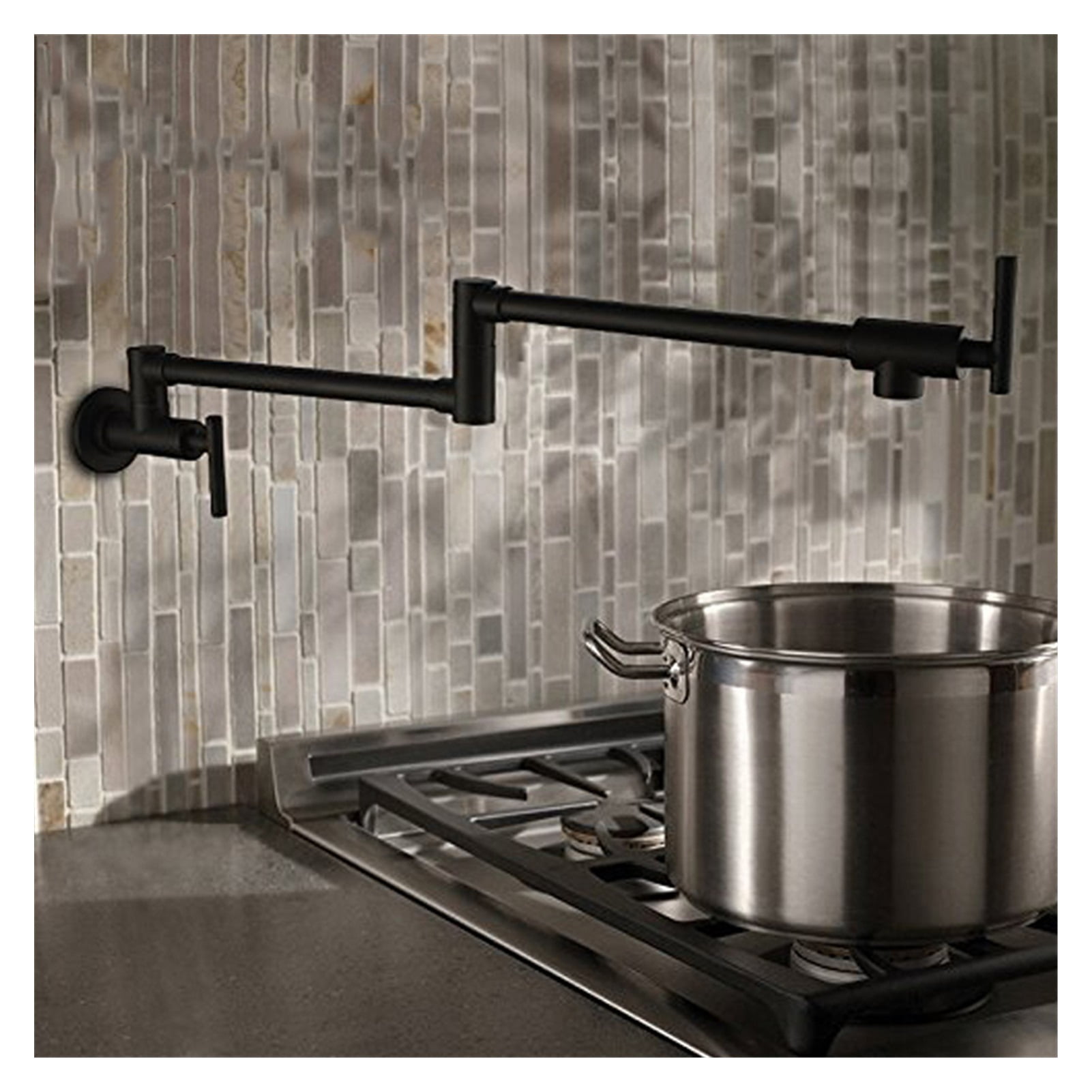 Brass Black KITCHEN FAUCETS Folding Pot Filler 2 Handles Wall Mounted ...
