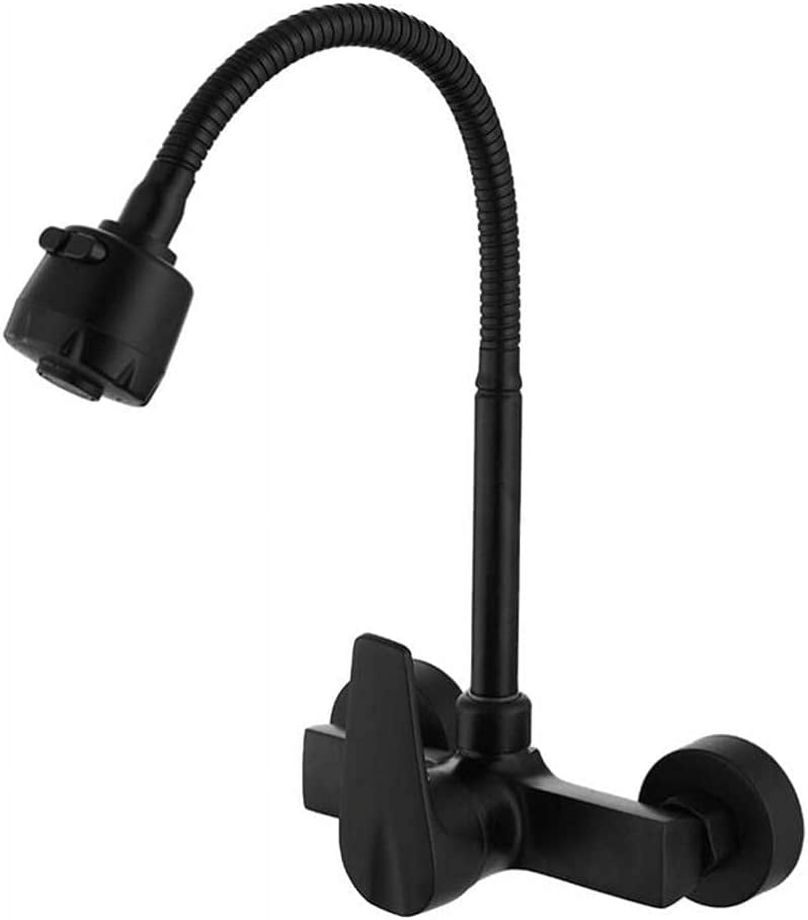 Brass Black Wall Mounted Kitchen Faucet Hot and Cold Water Rotation 2 ...