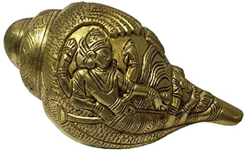 Brass Blowable Conch with Maha Vishnu and Maha Lakshmi Printing ...