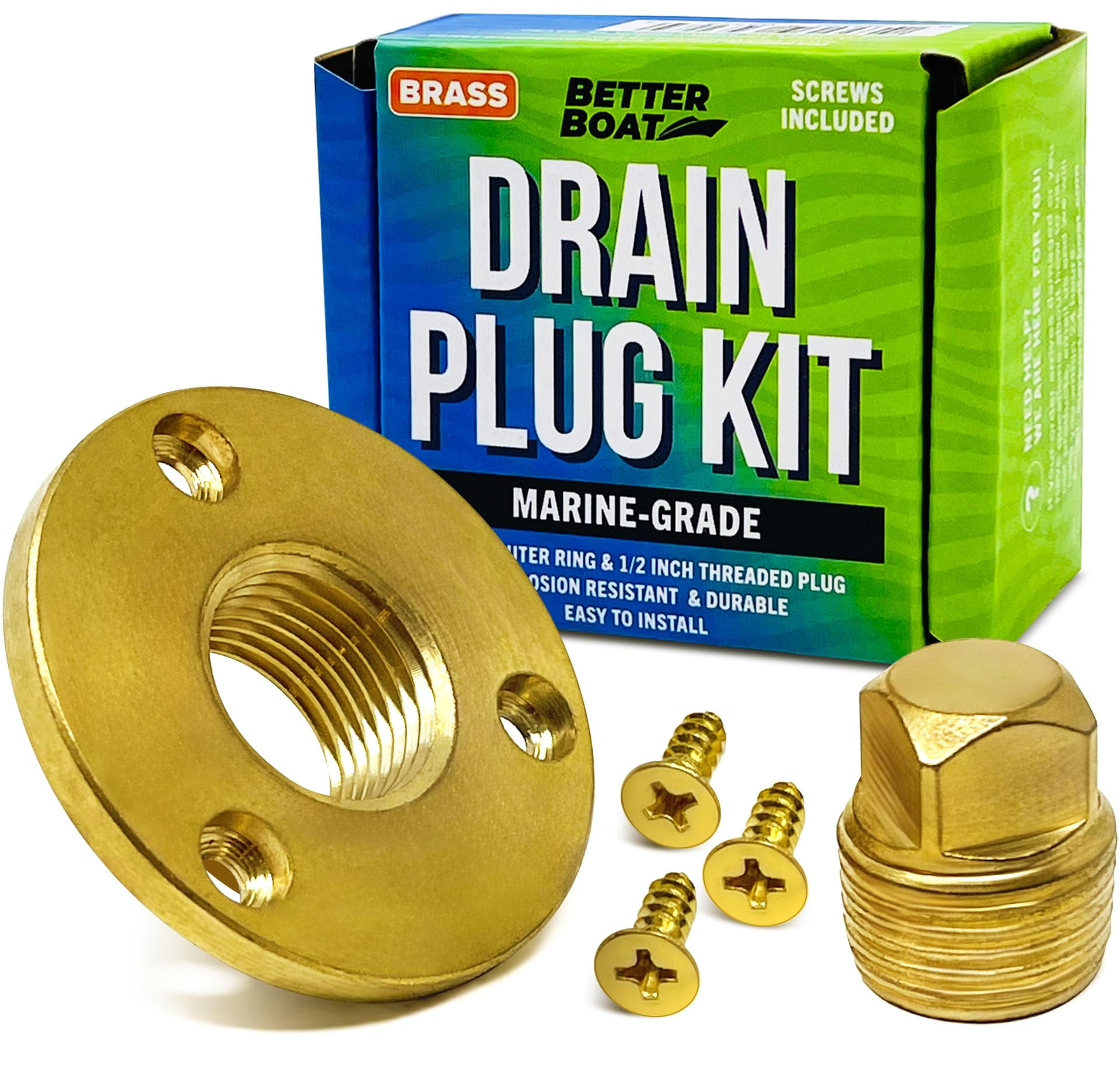 Brass Boat Drain Plug Kit, 1/2" Threaded Transom Plug, Marine-Grade ...