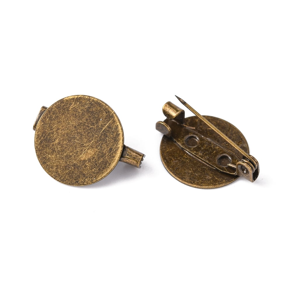 Brass Brooch Cabochon Settings Flat Round Bronze Tray: 15mm 15x19mm ...