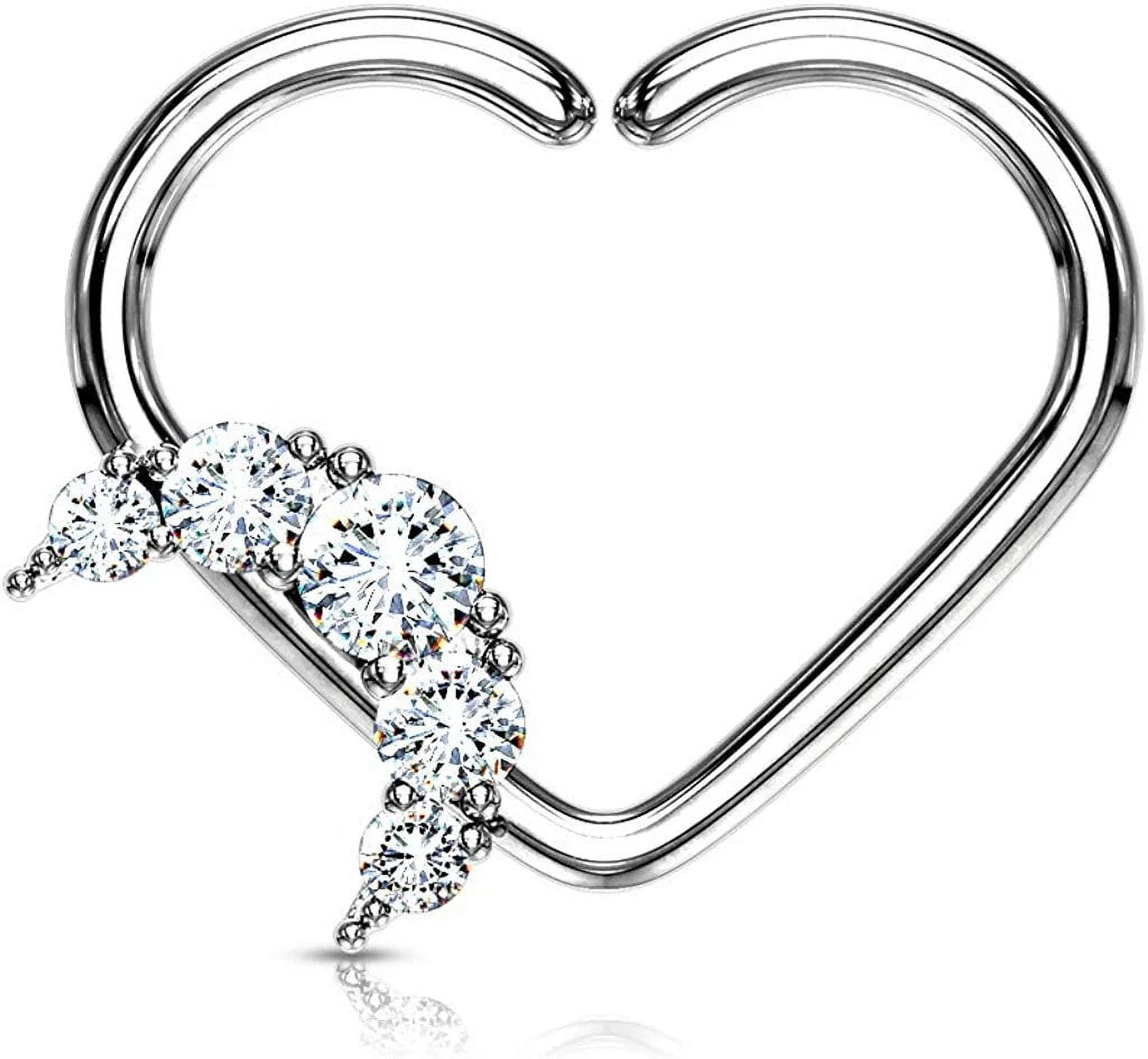 Brass CZ Paved Crescent Heart Shape Ear Cartilage Daith Hoop Rings ...
