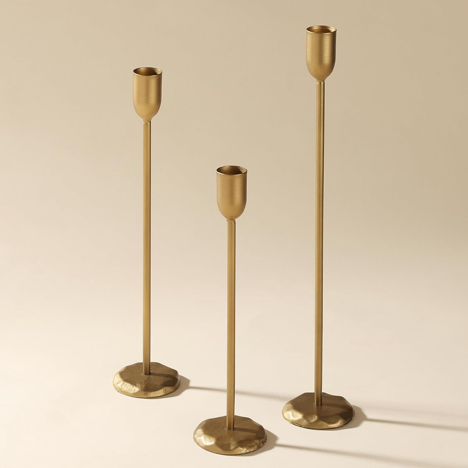 Brass Candlestick Holders Set of 3 - Antique Gold Iron Candle Holders ...