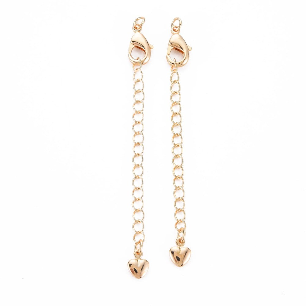 Brass Chain Extender with Curb Chains and Heart Charms & Lobster Claw ...