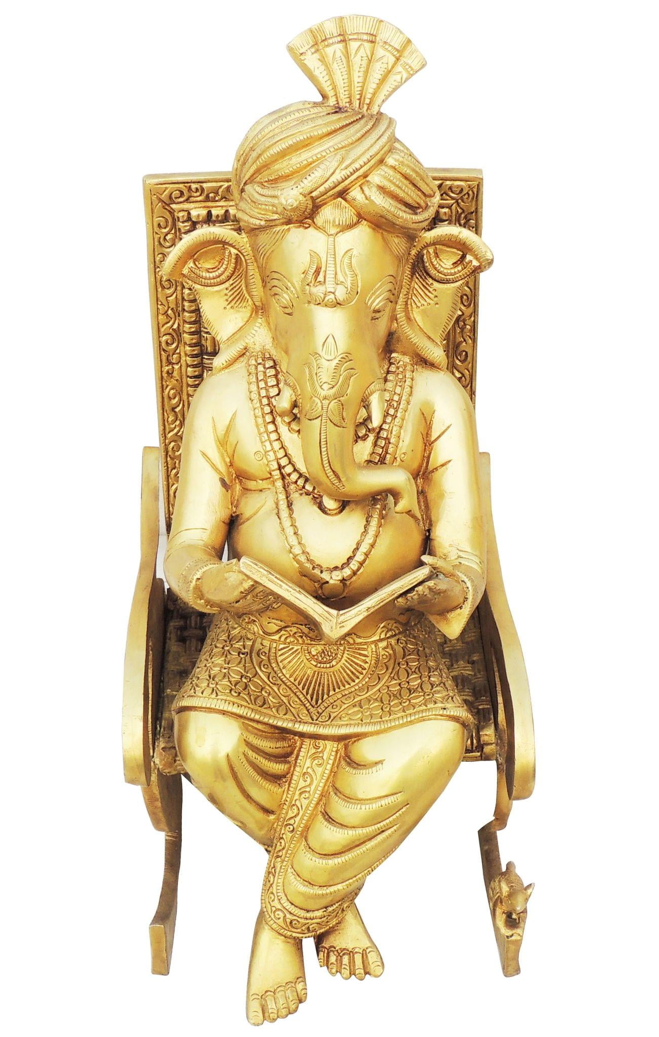 Brass Chair Ganesh Statue 12.74kg | Ganesha on Rocking Chair | Good ...