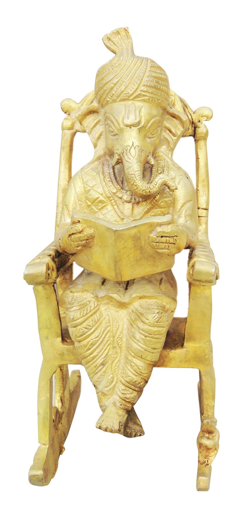 Brass Chair Ganesh Statue 3.44kg | Ganesha on Rocking Chair | Good luck ...
