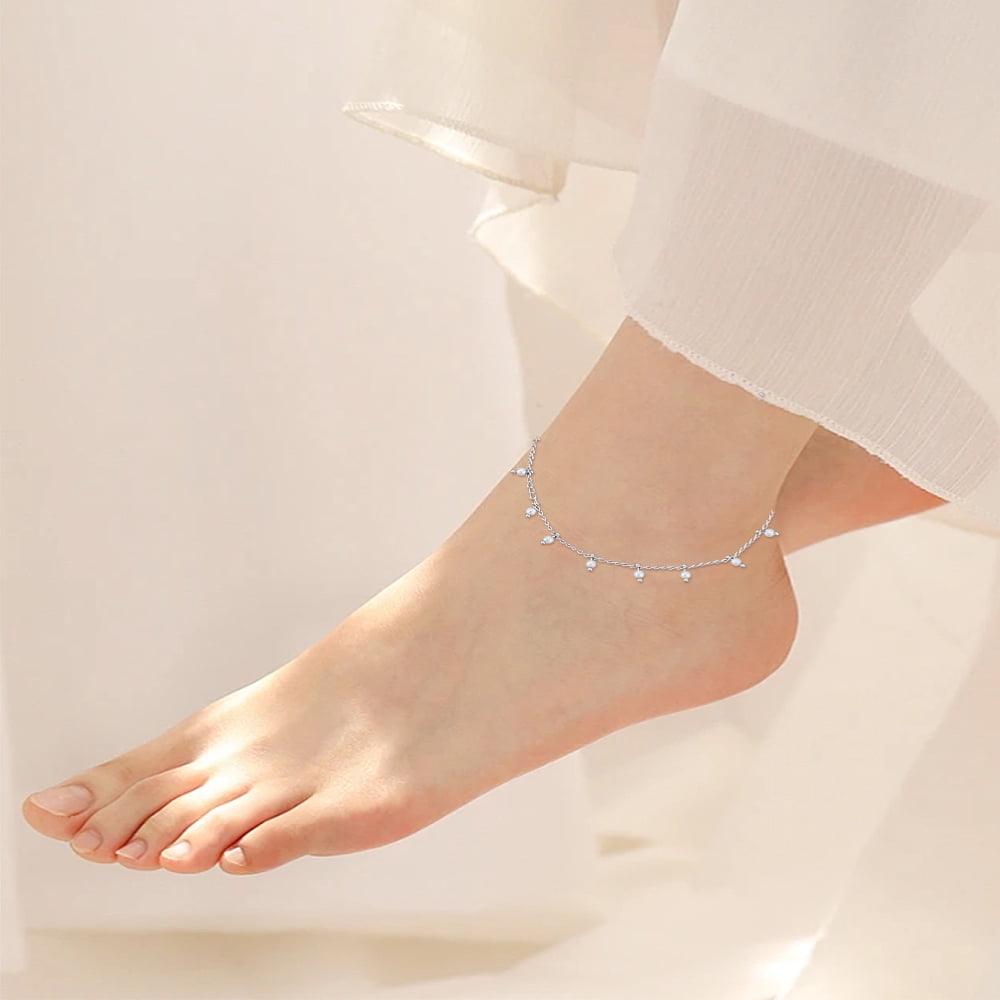 Brass Charm Anklets for Women with Plastic Pearl Round Beads Platinum 9 ...