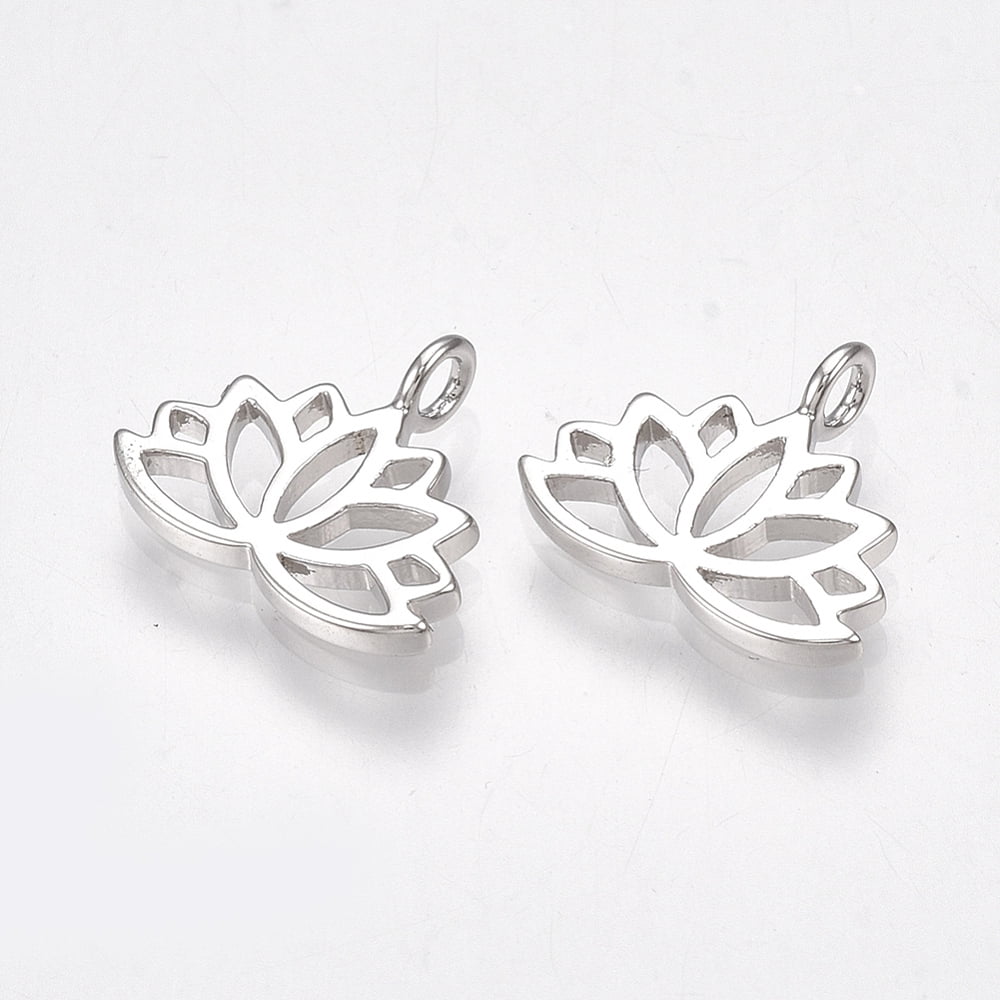 Brass Charms Lotus Flower Nickel Free Real Platinum Plated 10.5x12 ...