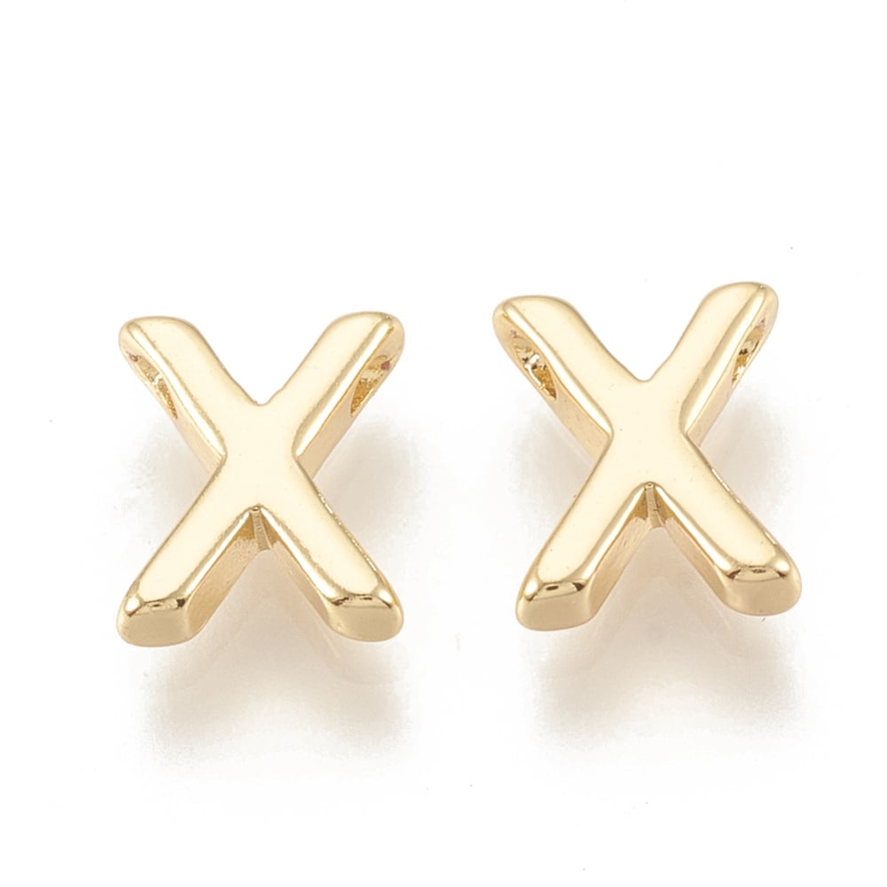 Brass Charms Real 18K Gold Plated Letter.X 7~8.5x4~7.5x2mm Hole: 1mm ...