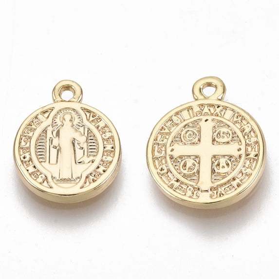 Brass Charms for Nickel Free Flat Round with Saint Benedict Medal Real ...