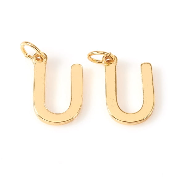Brass Charms with Jump Rings Letter Real 18K Gold Plated Letter.U U: 9 ...