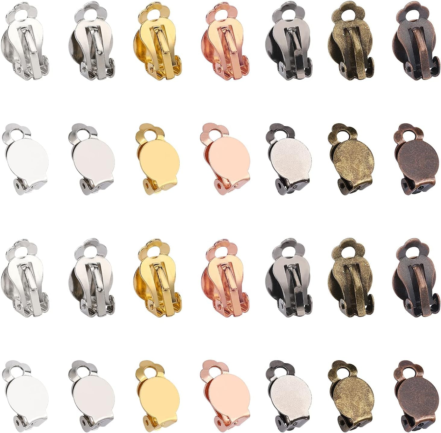 Brass Clip-on Earring Settings with Round Flat Pad Mixed Color ...