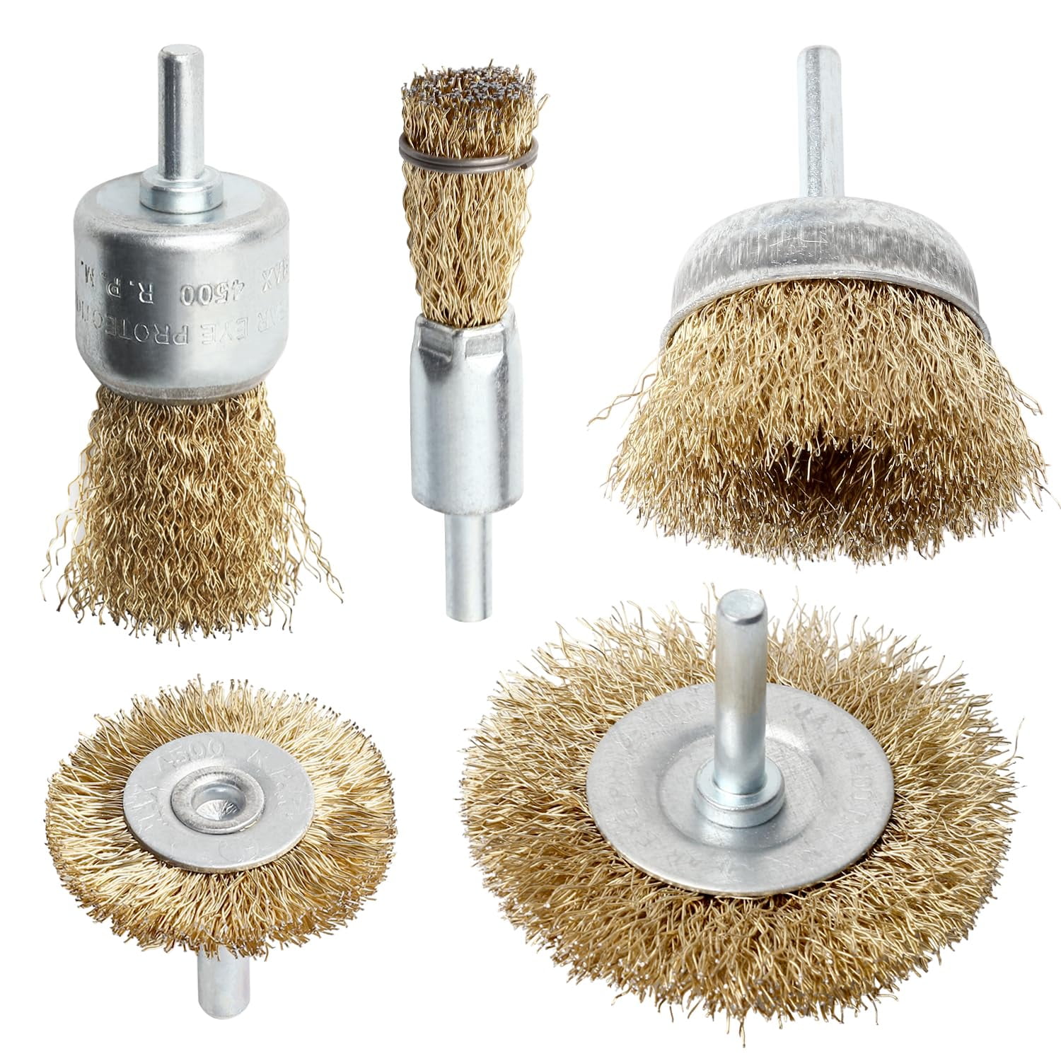 Brass-Coated Wire Brush Set – Wire Wheel, Cup & End Brush with 1/4" Hex ...