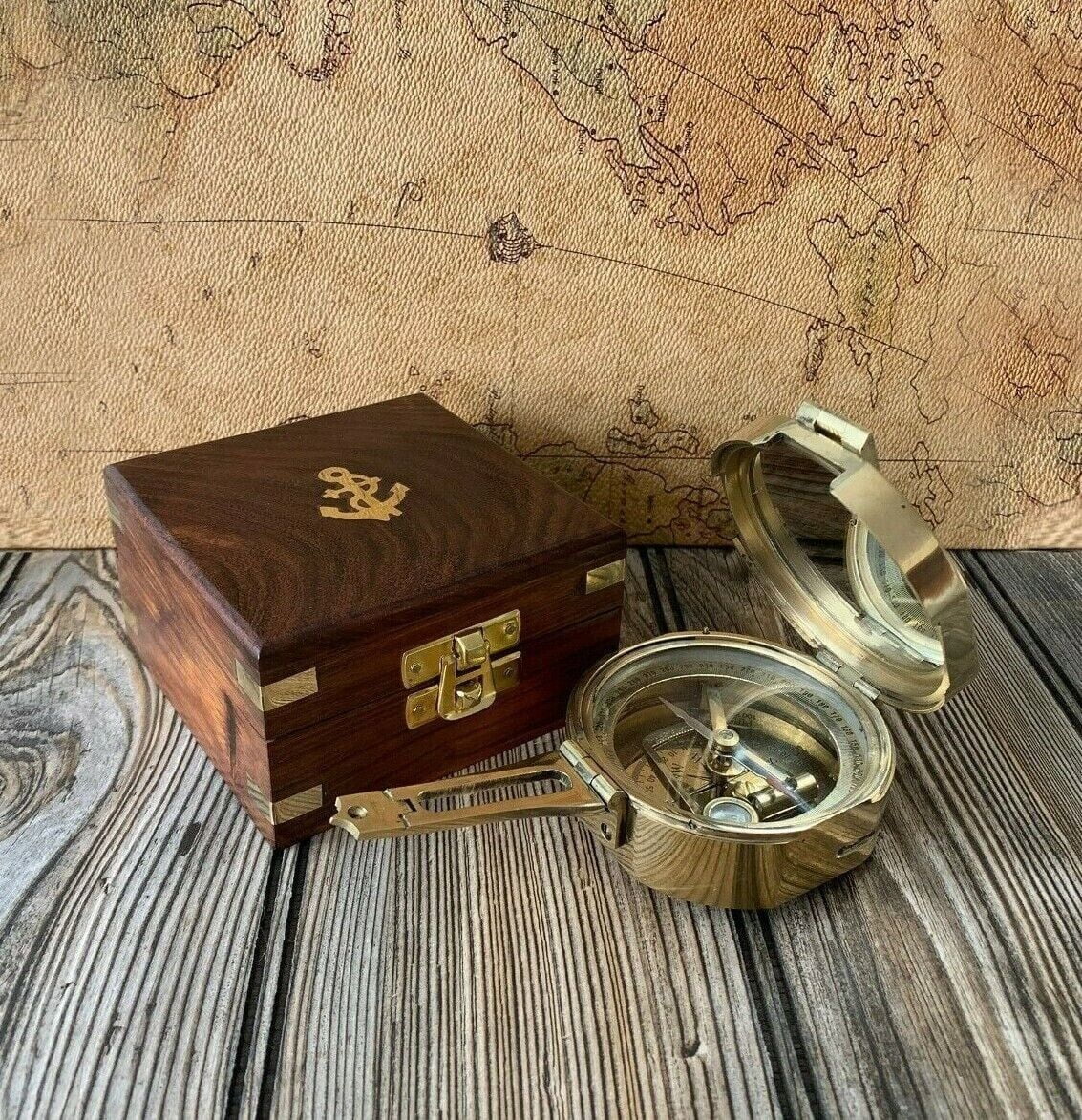 Brass Compass Brunton Compass Military Compass Wooden Box Nautical ...