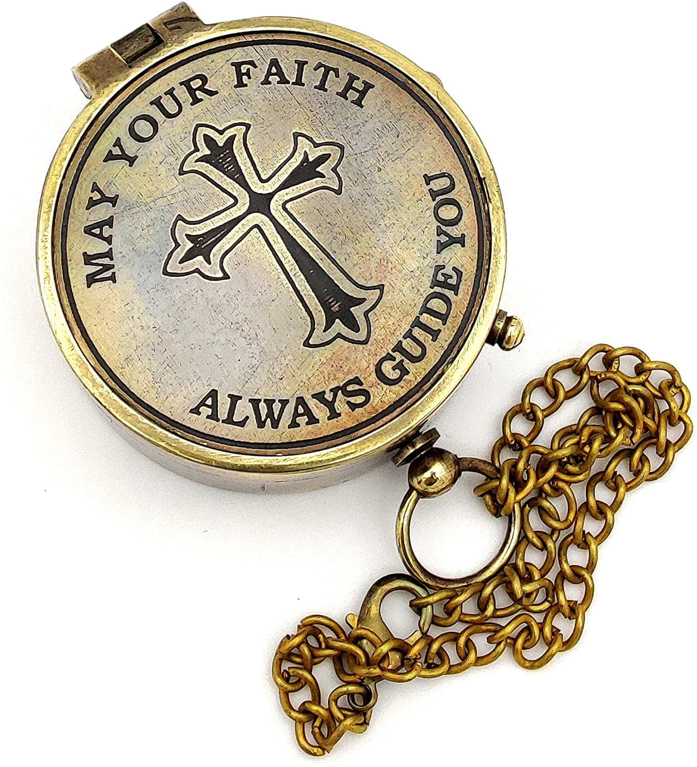 Brass Compass with Cross and May Your Faith Always Guide You Engraved ...