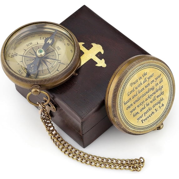 Brass Compass Gift with Display Box - Engraved Scripture Prayer Compass ...