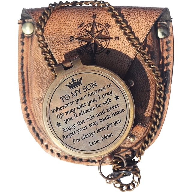 Brass Compass with Leather Case Mom to Son Compass – to My Son Love Mom ...