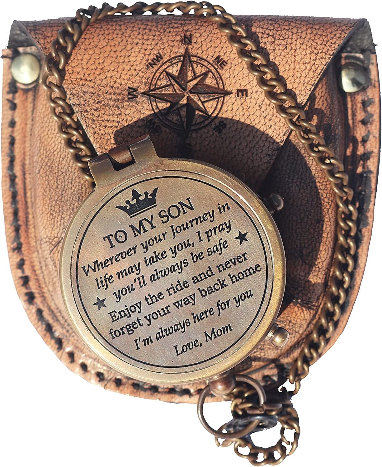 Brass Compass with Leather Case Mom to Son Compass – to My Son Love Mom ...