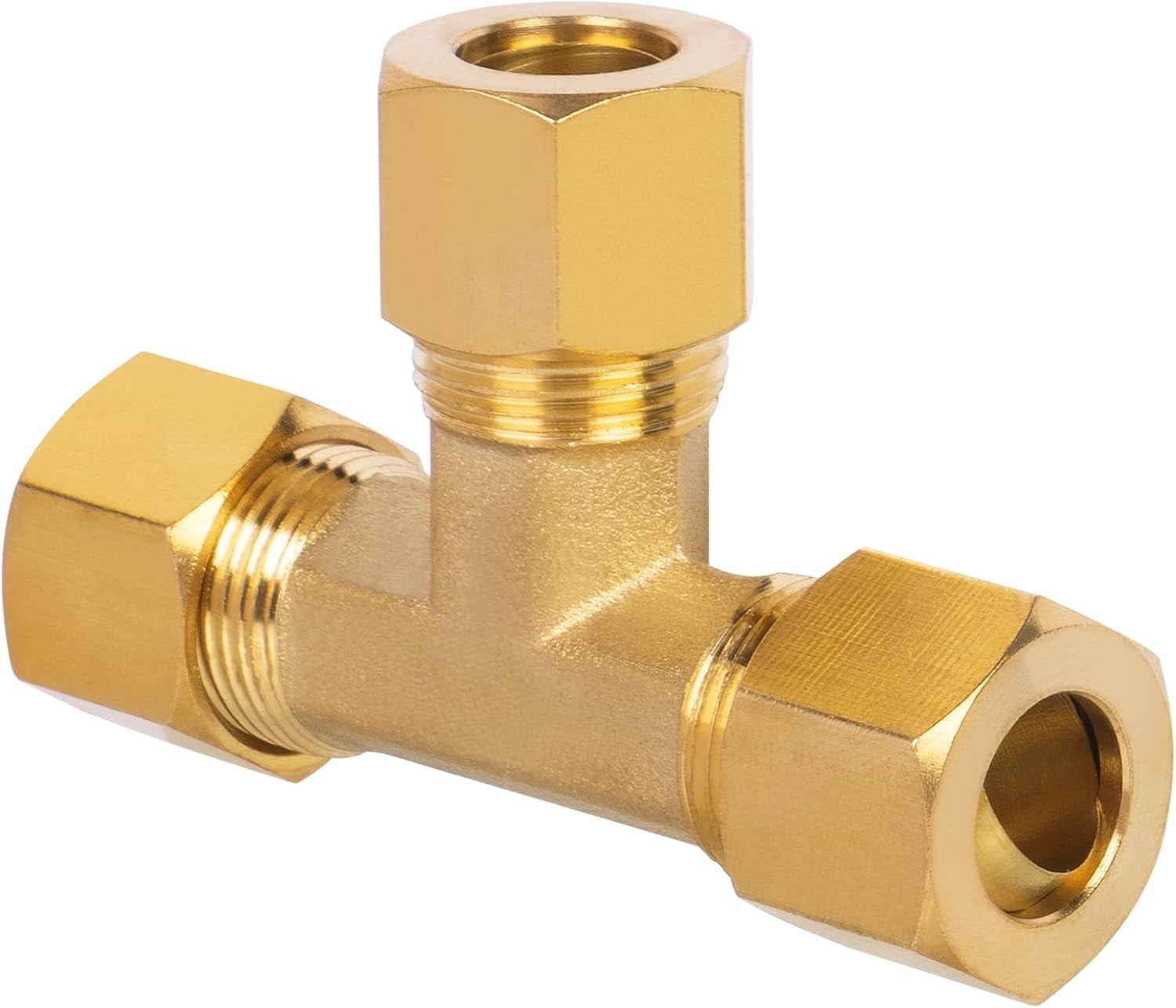 Brass Compression Tube Fitting, 3/8" × 3/8" × 3/8" Compression Tee for Copper, Fuel and Brake ...