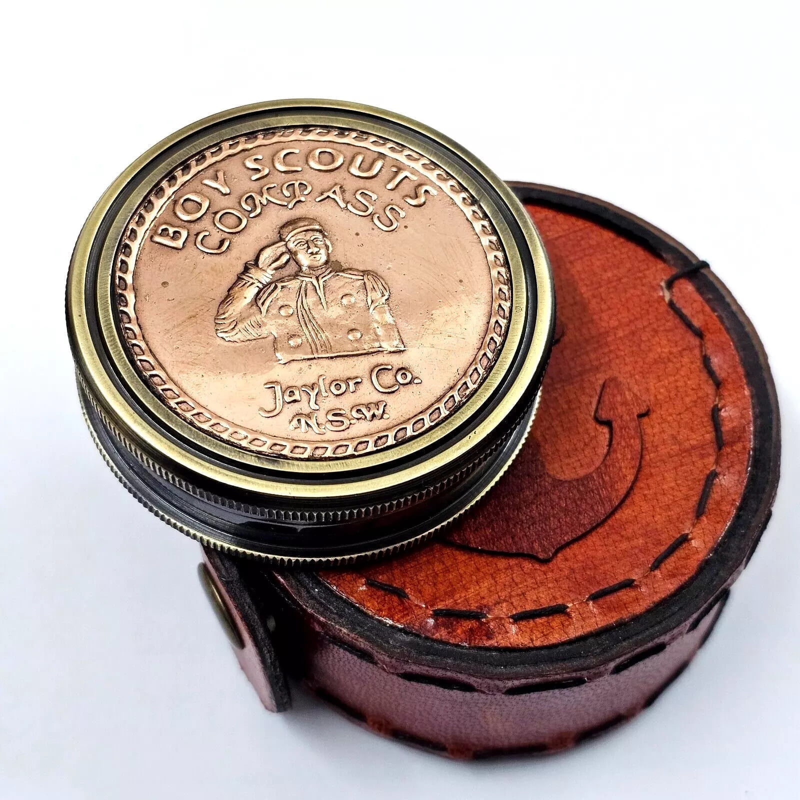 Brass Copper Vintage Boy Scouts Compass With Leather Box - Walmart.com
