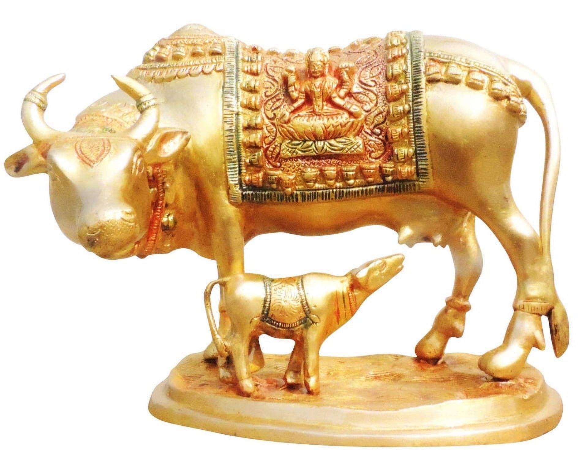 Brass Cow With Calf Statue 4.43kg, For Home Temple Pooja Corporate ...