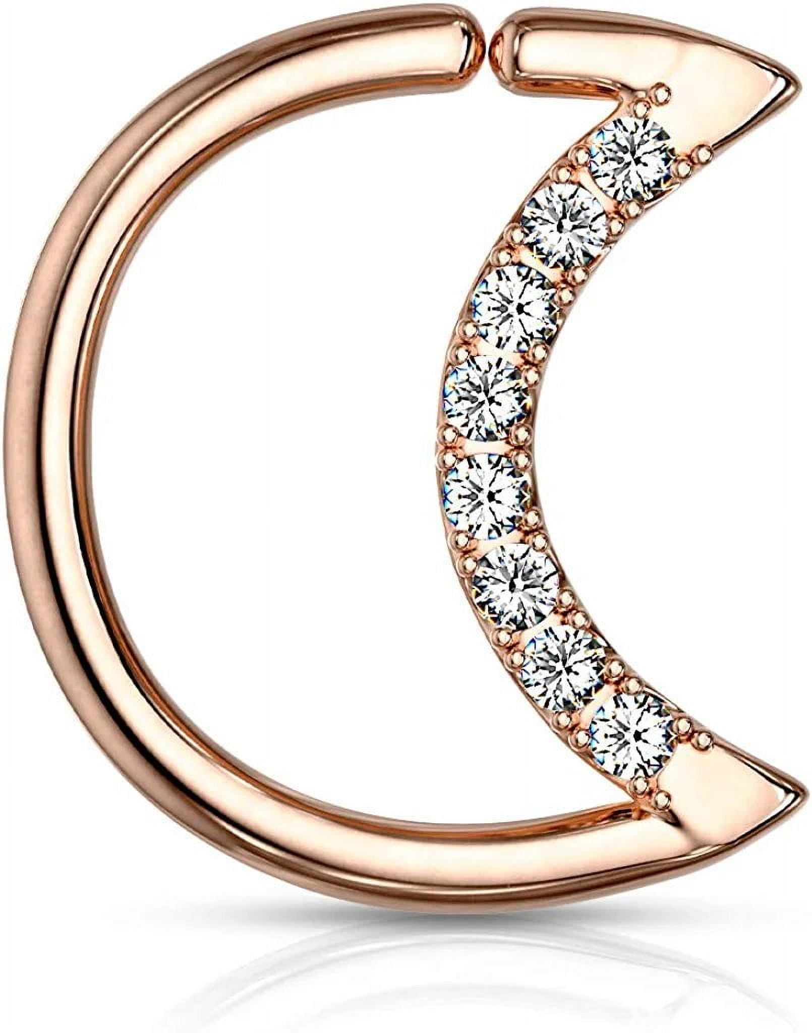 Brass Crystal Lined Crescent Moon Shaped Ear Cartilage Daith Hoop Rings ...