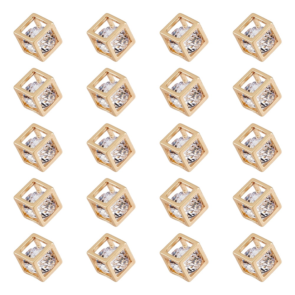 Brass Cubic Zirconia Charms Cube Real 18K Gold Plated 4.5x4.5x4.5mm ...