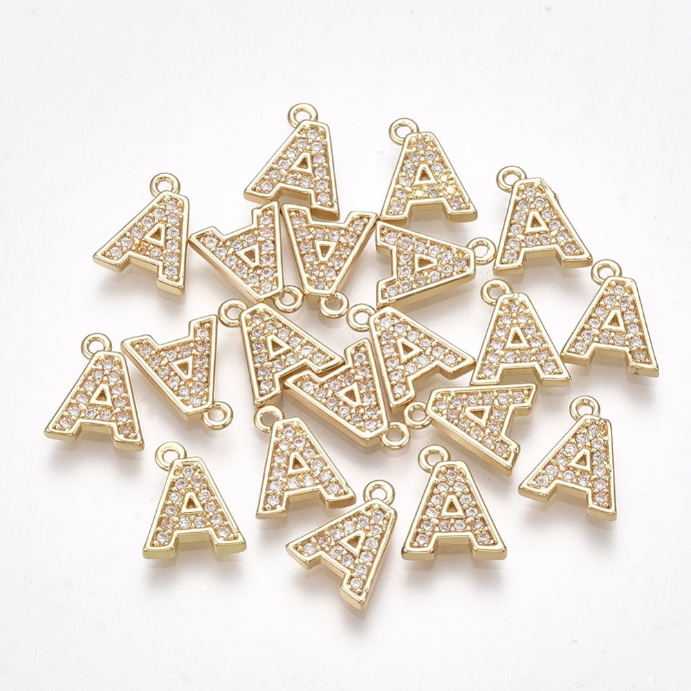Brass Cubic Zirconia Charms Letter Clear Real 18K Gold Plated Letter.A ...