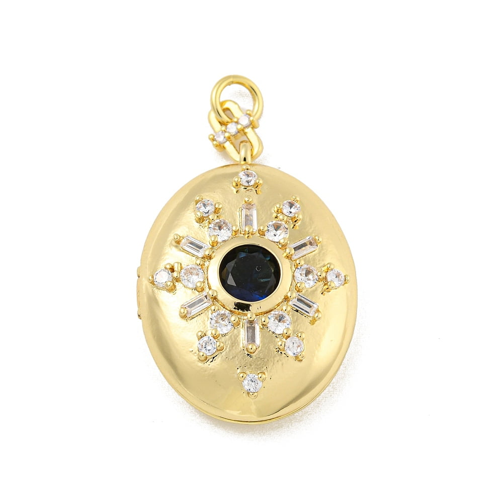 Brass Cubic Zirconia Locket Pendants Photo Frame Charms with Jump Ring ...