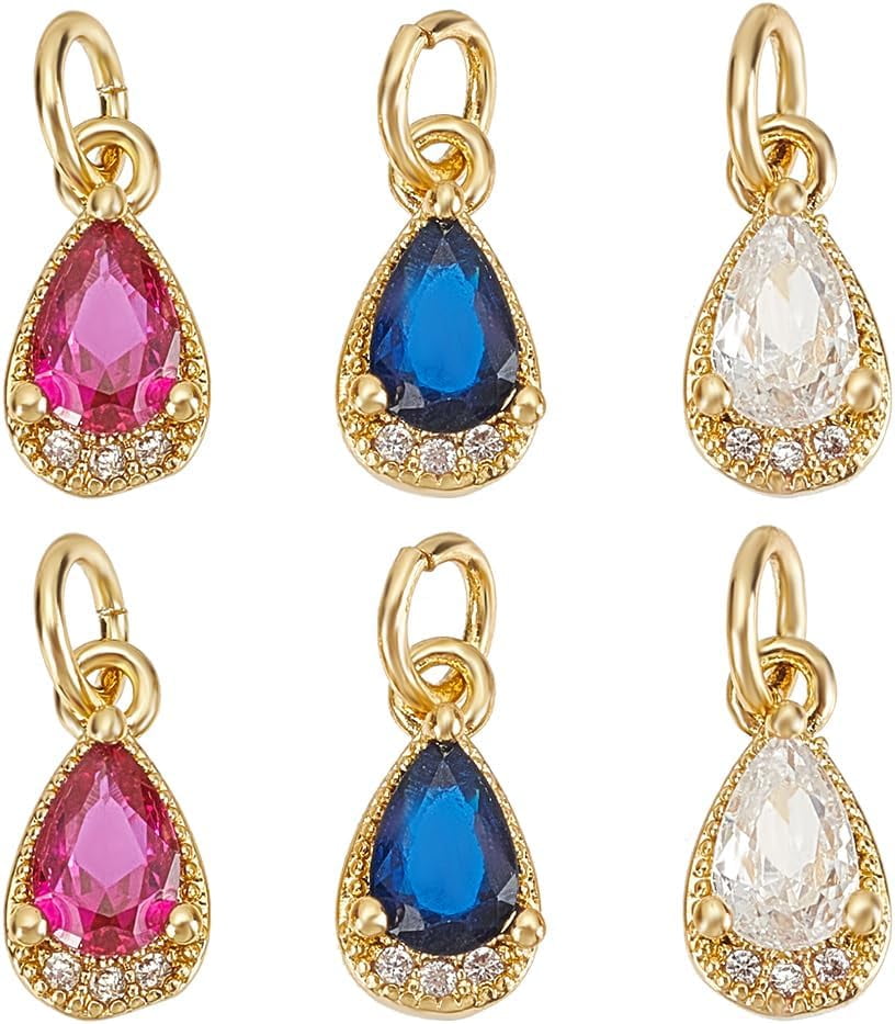 Brass Cubic Zirconia Stud Earrings Teardrop Earings with Loop 18K Real Gold Plated Teardrop ...