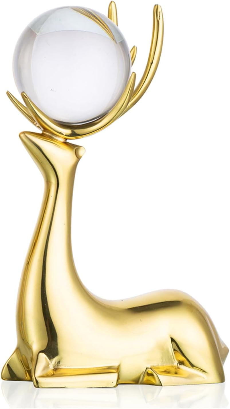 Brass Deer Statue Decor for Living Room - Gold Reindeer Christmas ...