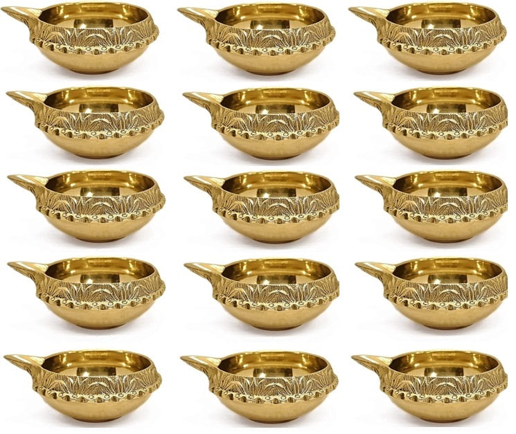 Brass Diya for Pooja Kuber Diya [ Pack of 15 Pc ] - Diwali Diyas Diya ...