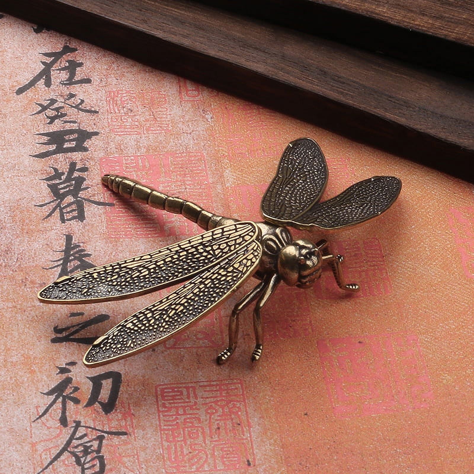 Brass Dragonfly Figurines Toy Removable Wings Office Desk Small ...