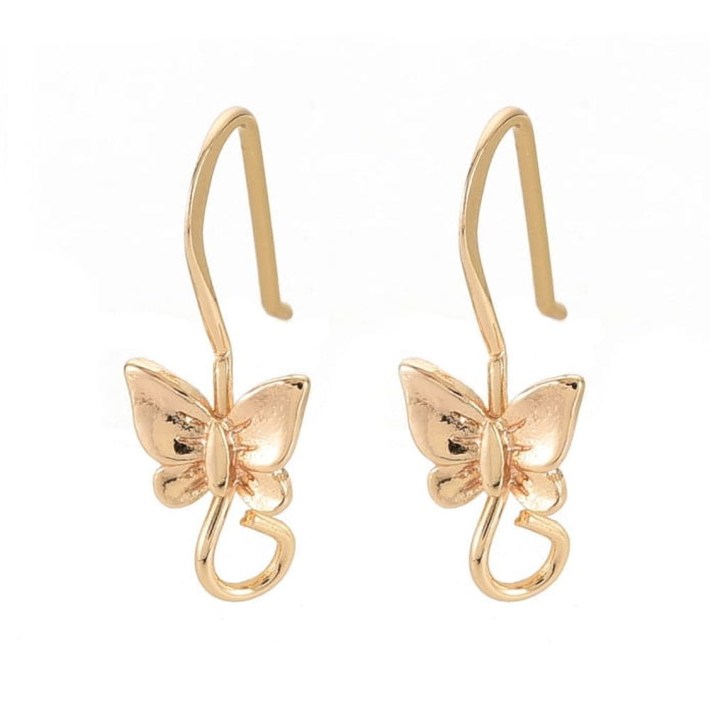 Brass Earring Hooks Ear Wire with Horizontal Loop Nickel Free Butterfly ...