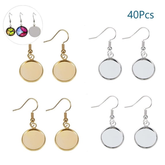 Brass Earring Hooks with Blank Pendant Trays Flat Round Setting for ...