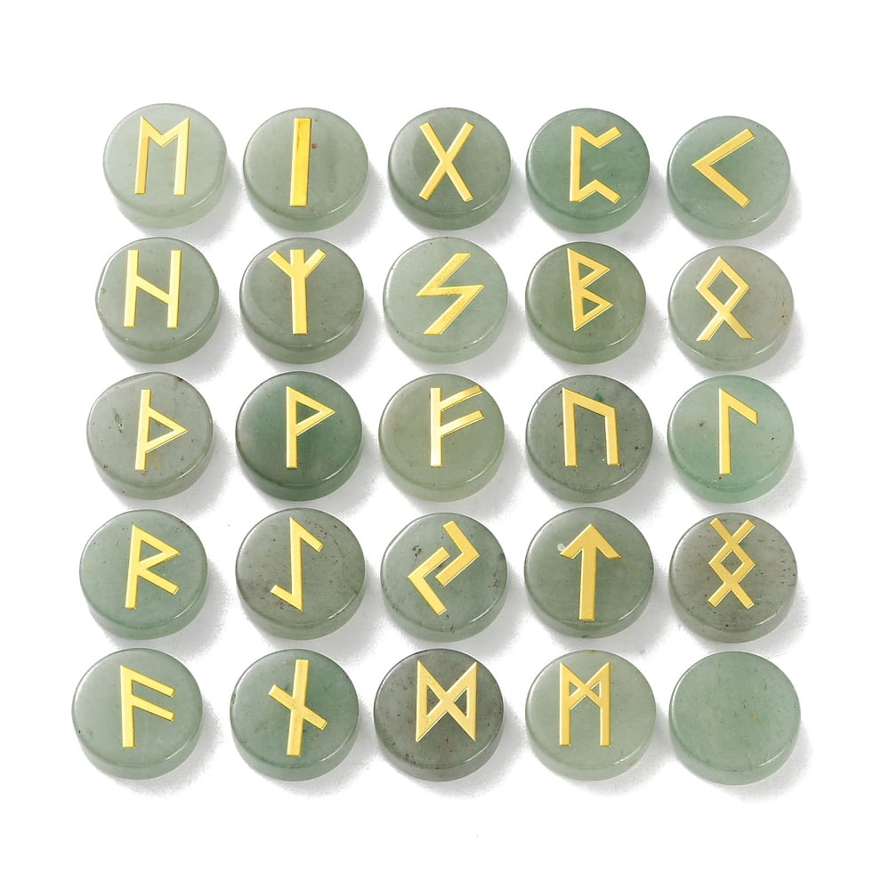 Brass Elder Futhark Alphabet Engraved Symbol Flat Round Natural Green ...
