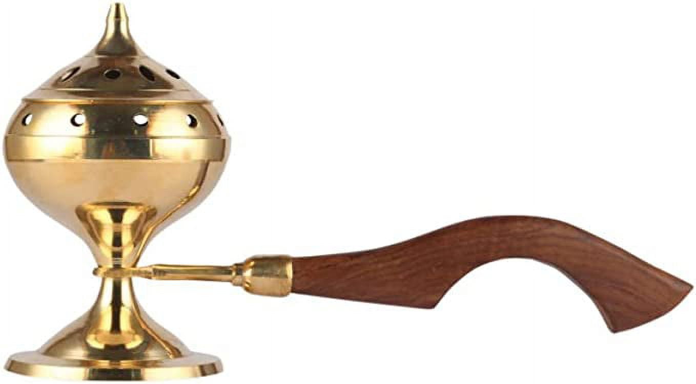 Brass Elegant Sambrani Stand/Loban Dhoop Burner with Large Wooden ...