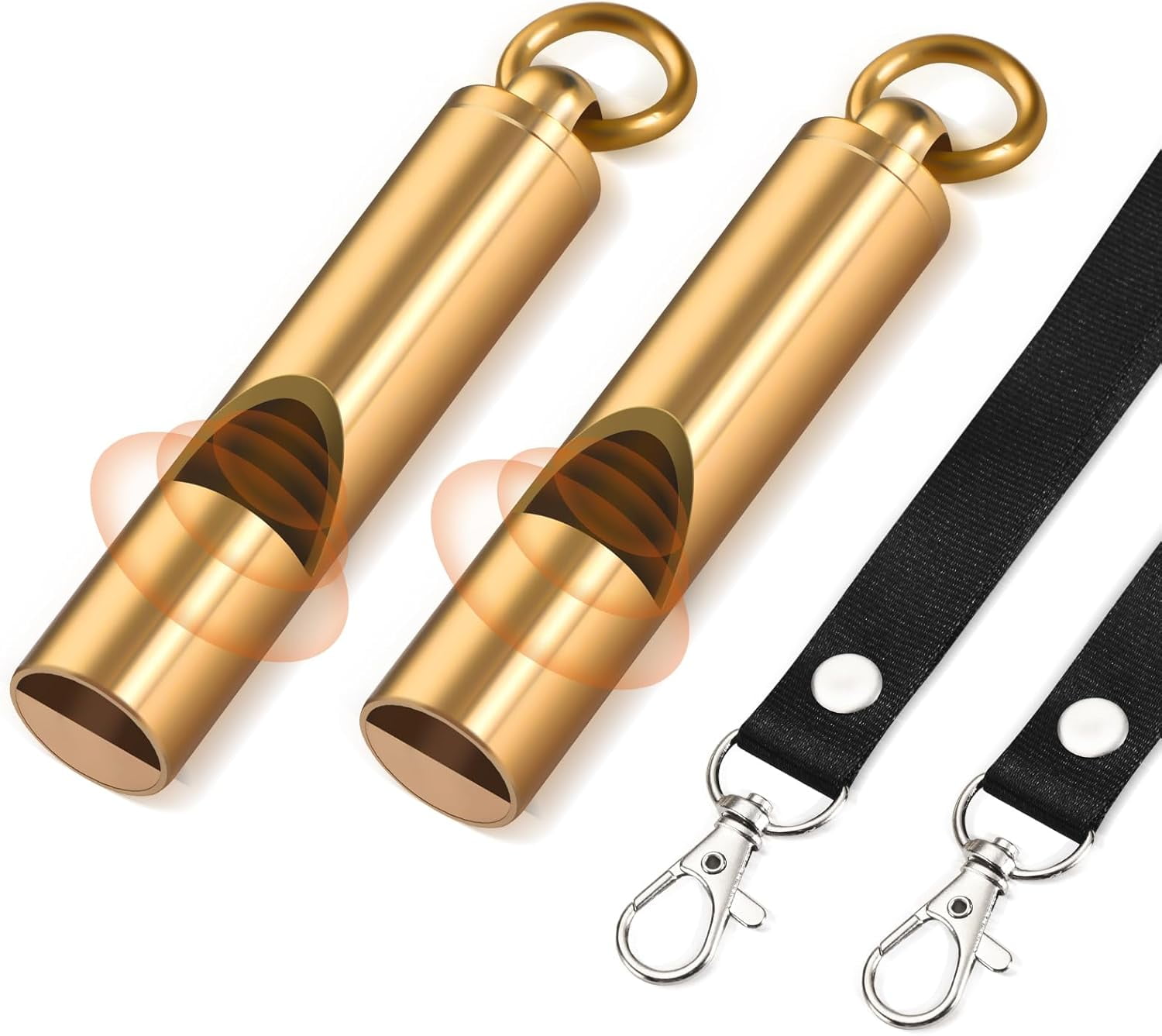 Brass Emergency Whistles 2 Pack with Tangle-Free Lanyard - Pealess ...