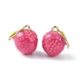 Brass Enamel Charms Imitation Fruit Light Gold Litchi Charm Deep Pink ...