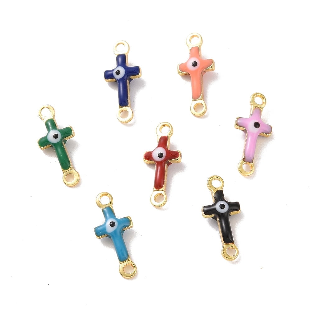 Brass Enamel Connector Charms Real 18K Gold Plated with Pattern Mixed ...