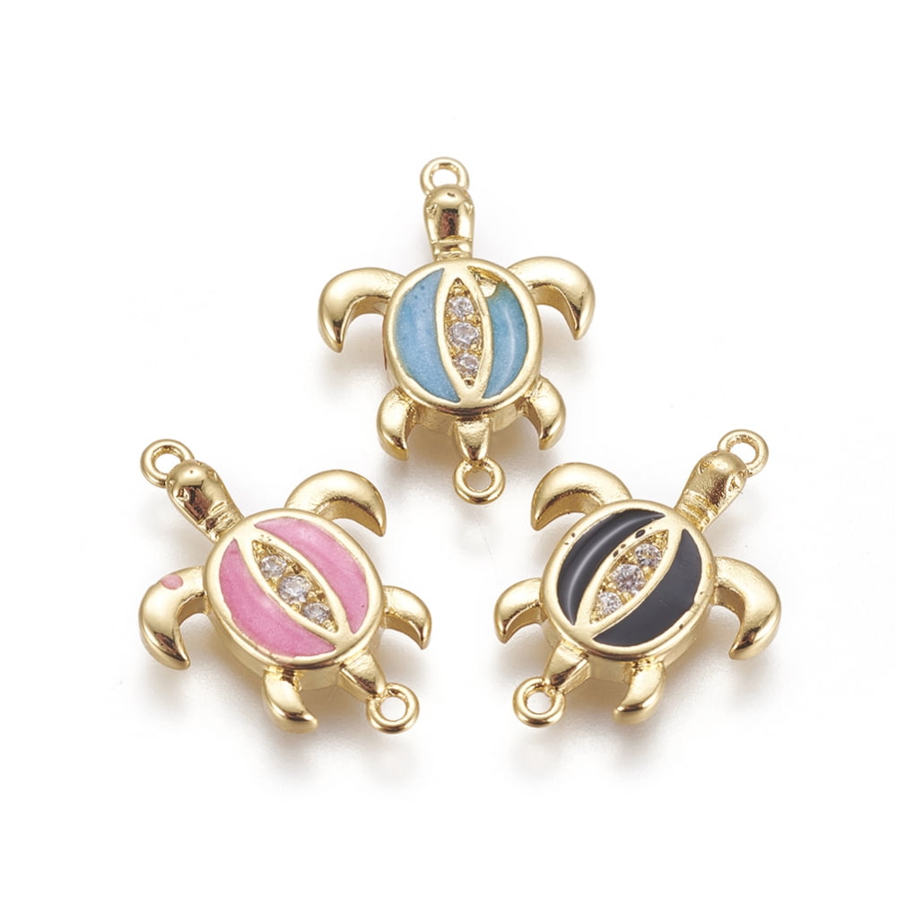 Brass Enamel Links connectors with Cubic Zirconia Sea Turtle Golden ...