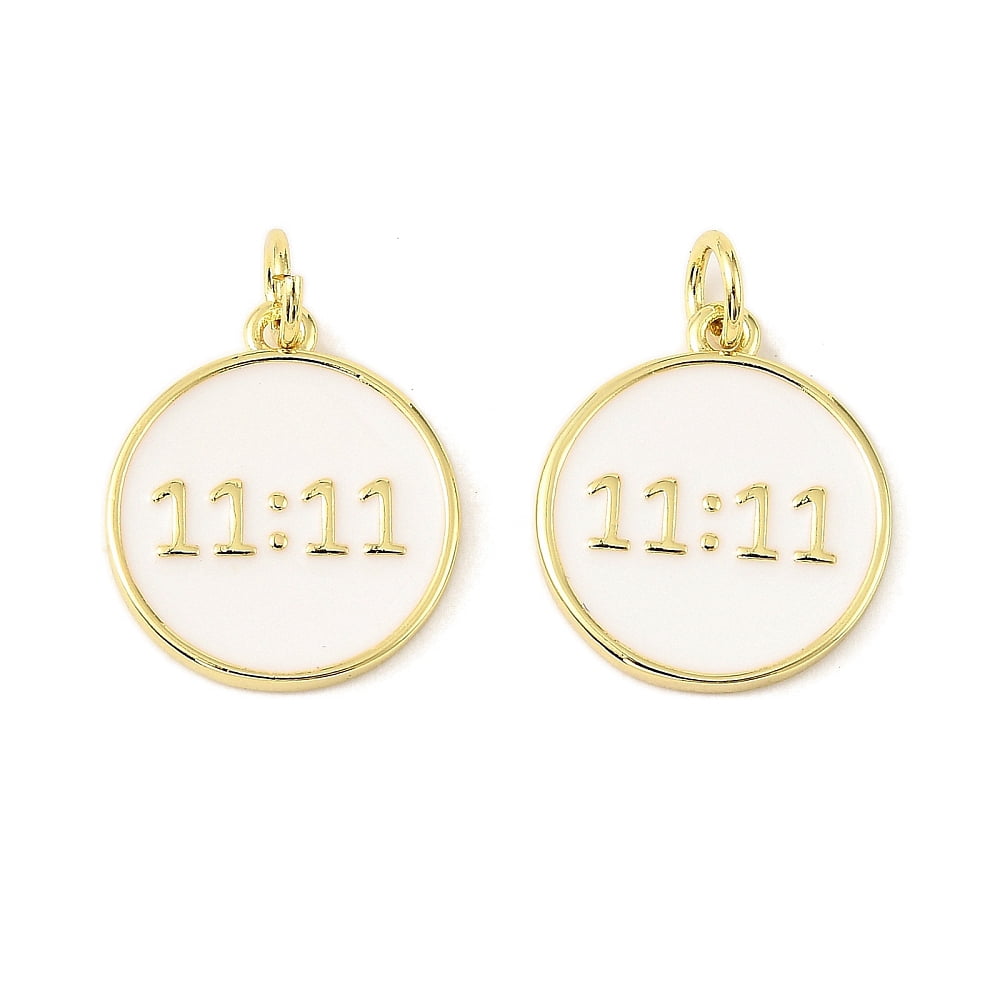 Brass Enamel Pendants Flat Round with 11:11 Charm Long-Lasting Plated ...