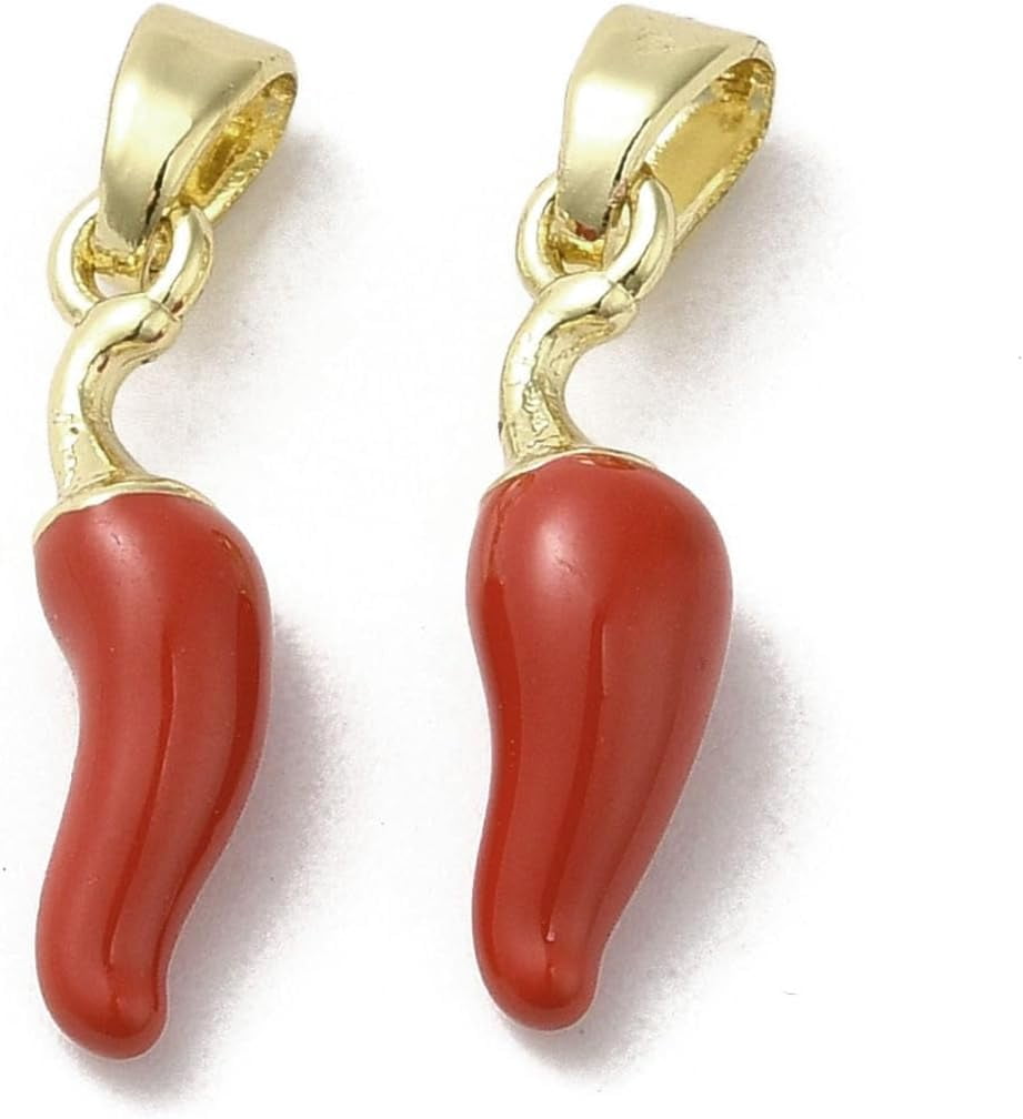 Brass Enamel Pendants Real 18K Gold Plated Chili Charm FireBrick Hole: 4x2.5mm 16x4.5x4mm ...
