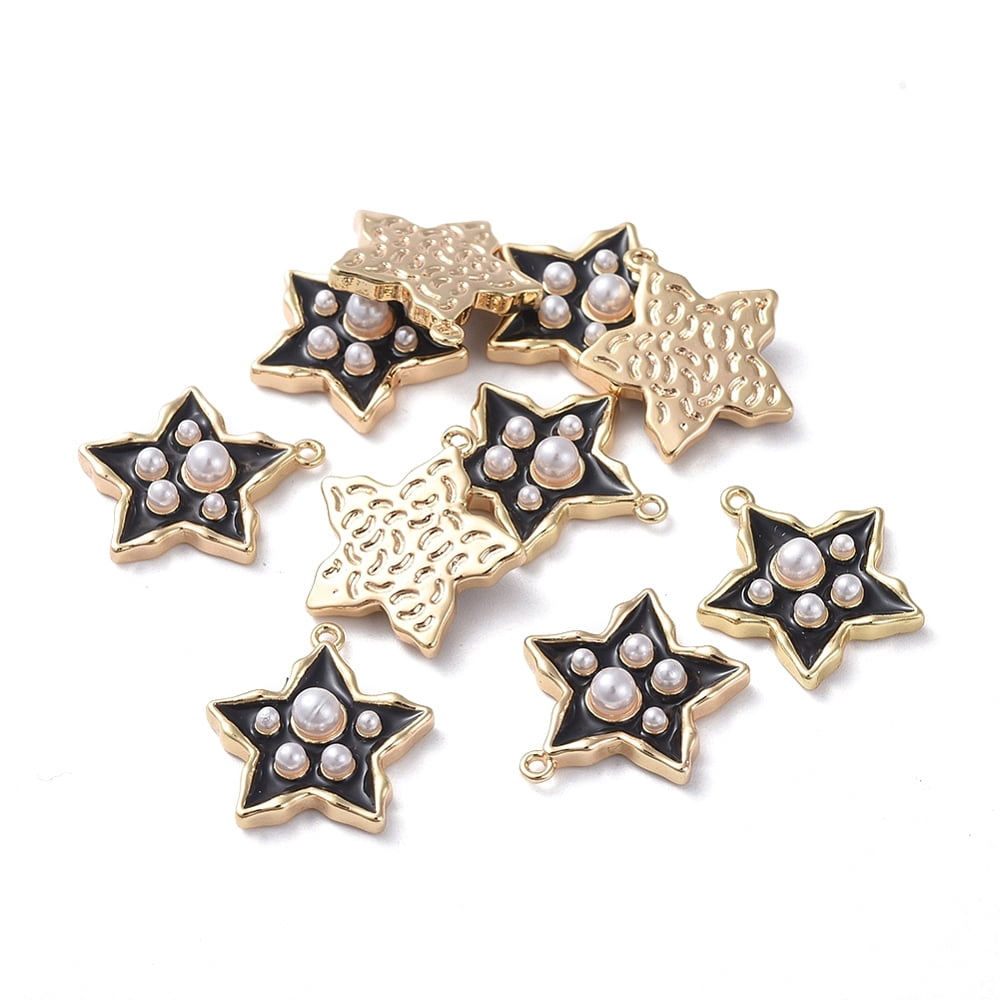 Brass Enamel Pendants with Acrylic Pearl Star Real 18K golden Plated ...